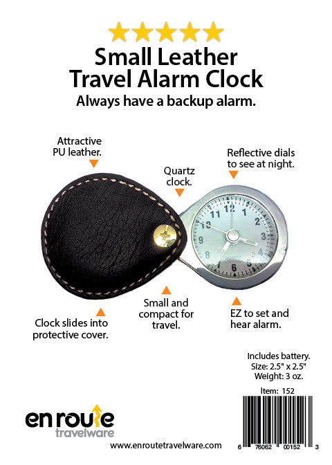Small Leather Travel Alarm Clock (#152) Leather case – En Route Travelware